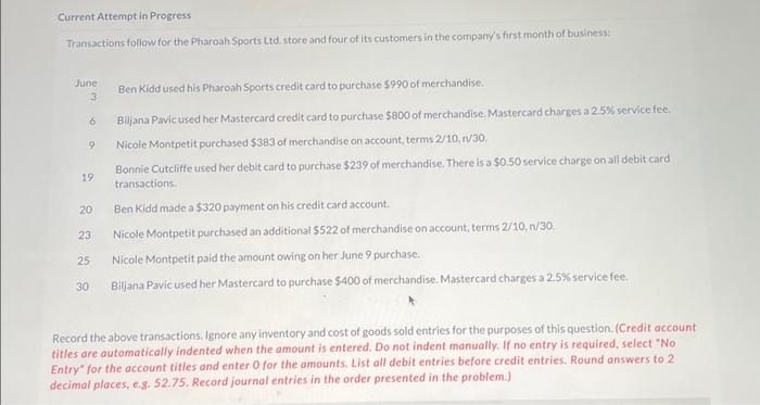 Solved Current Attempt in Progress Transactions follow for | Chegg.com