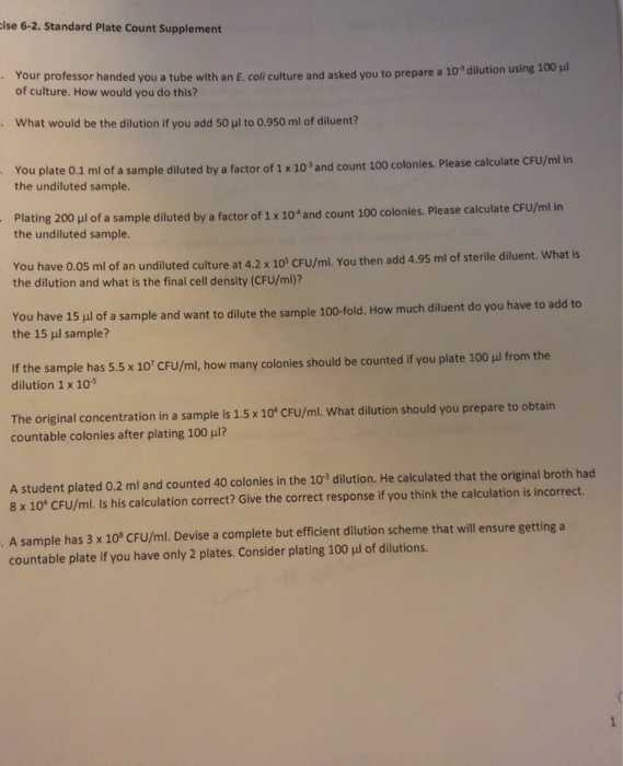 Solved cise 6-2. Standard Plate Count Supplement your | Chegg.com