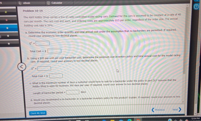Solved eBook Calculator Problem 10-19 The ASM Hobby Shop | Chegg.com