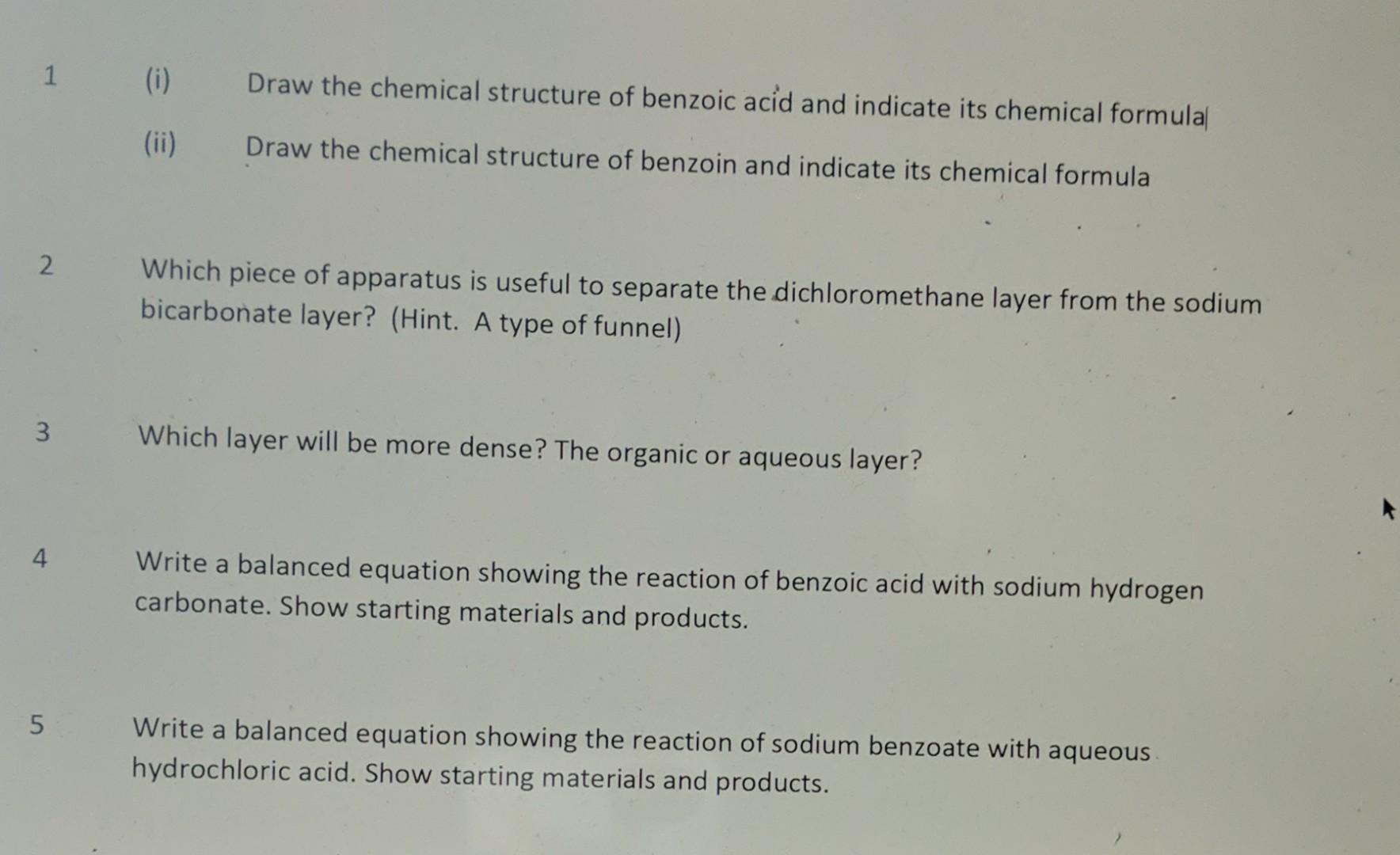 Solved 1 0 () Draw the chemical structure of benzoic acid | Chegg.com