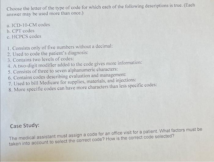 Solved Choose the letter of the type of code for which each | Chegg.com