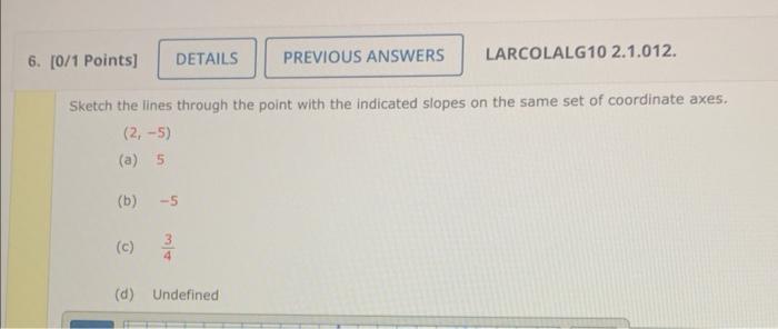 Solved Sketch the lines through the point with the indicated | Chegg.com
