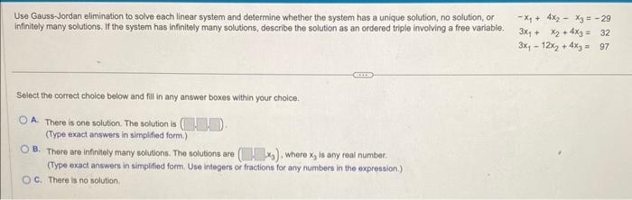 Solved Use Gauss Jordan elimination to solve each linear | Chegg.com
