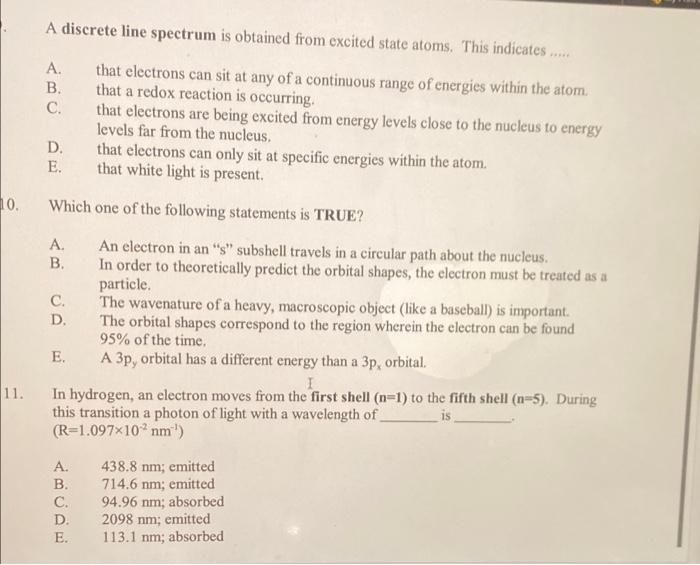 Solved A discrete line spectrum is obtained from excited | Chegg.com
