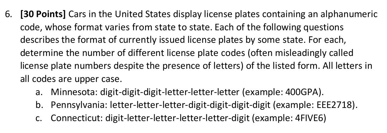 Solved 6. [30 Points] Cars in the United States display | Chegg.com