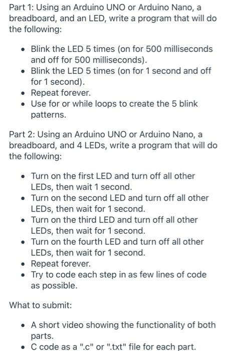 Solved Part 1: Using an Arduino UNO or Arduino Nano, a | Chegg.com