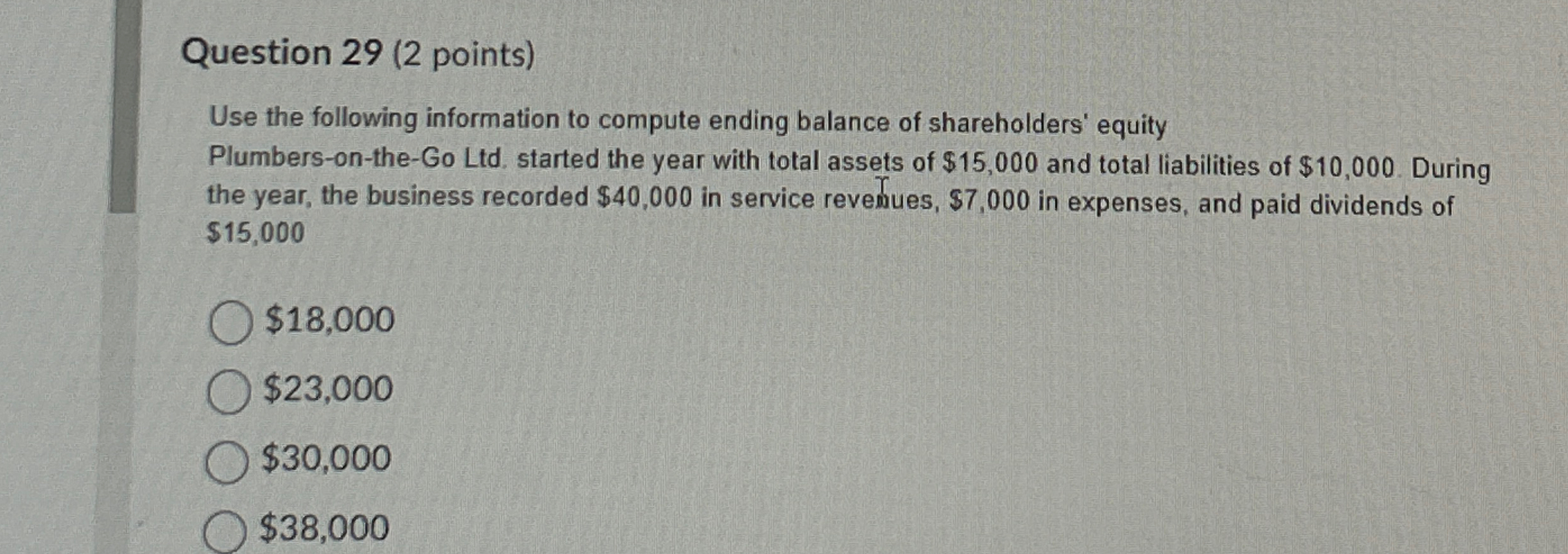 Solved Question 29 (2 ﻿points)Use the following information | Chegg.com