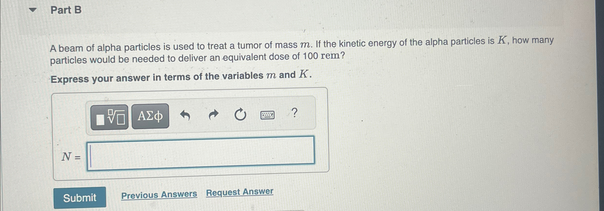 Solved Part BA beam of alpha particles is used to treat a | Chegg.com