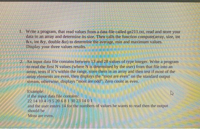 Solved 1 Write A Program That Read Values From A Data File