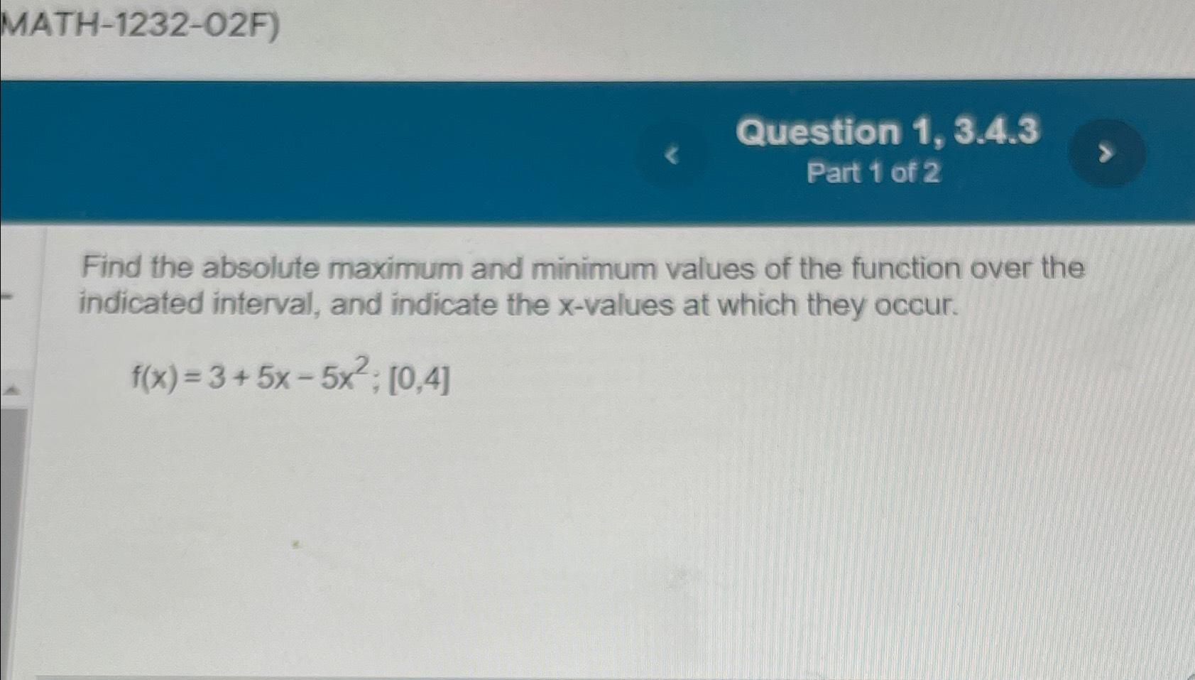 Solved Question 1, 3.4.3Part 1 ﻿of 2Find the absolute | Chegg.com