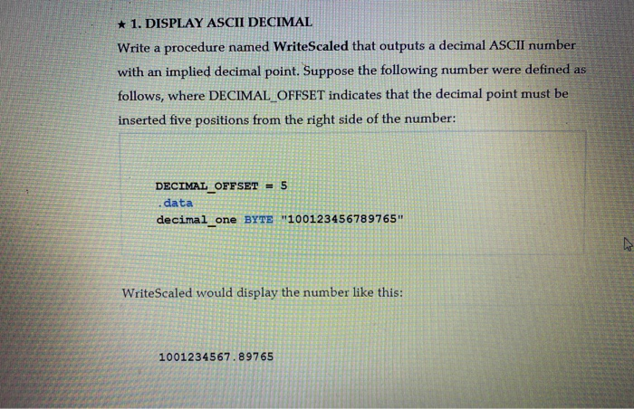 Solved * 1. DISPLAY ASCII DECIMAL Write a procedure named | Chegg.com