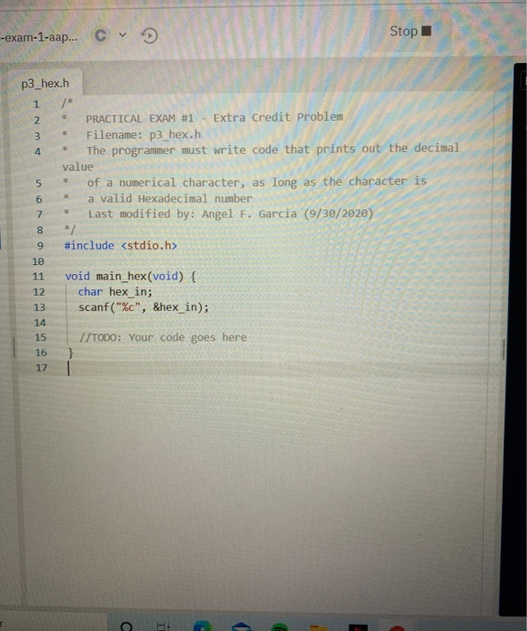 Solved Extra Credit - Problem 3: Hex2Dec (p3_hex.h) The | Chegg.com