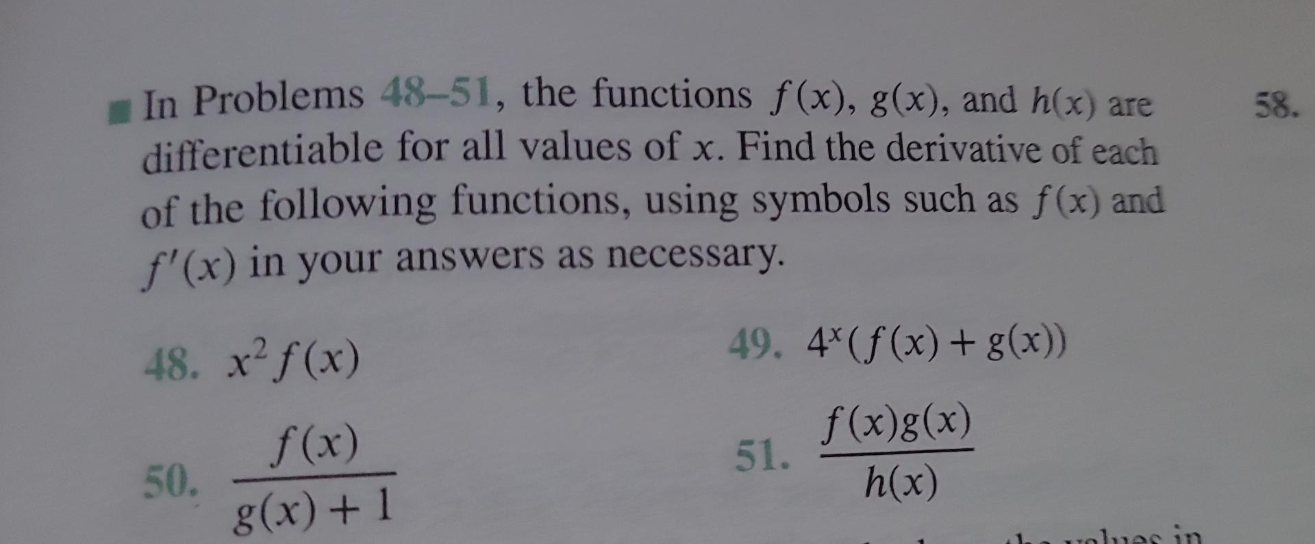 Solved In Problems 48-51, the functions f(x),g(x), and h(x) | Chegg.com