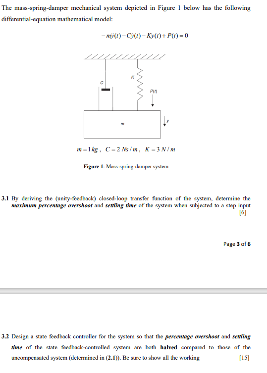 [Solved]: The mass-spring-damper mechanical system depicted