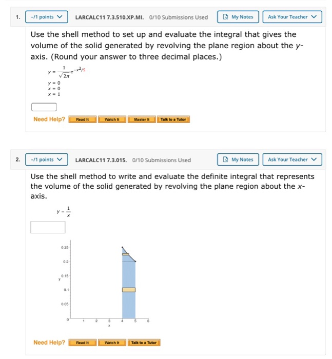 Solved -/1 points LARCALC11 7.3.510.XP.MI. 0/10 Submissions | Chegg.com