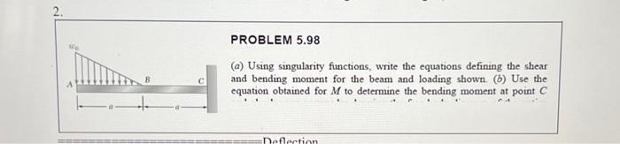 Solved PROBLEM 5.98 (a) Using singularity functions, write | Chegg.com