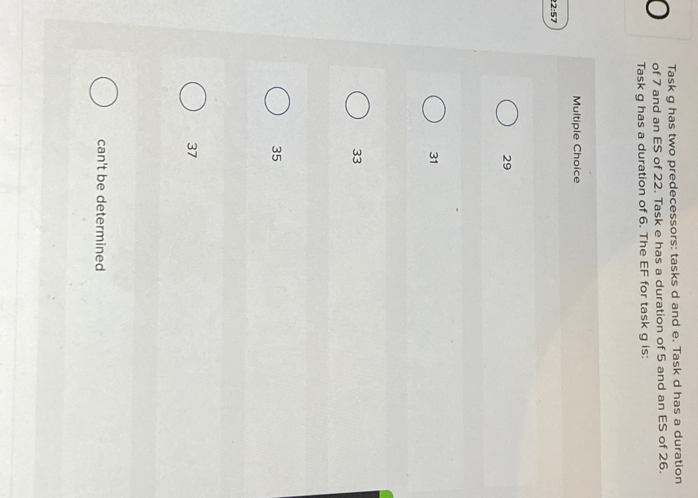 Solved Task g ﻿has two predecessors: tasks d ﻿and e. ﻿Task d | Chegg.com