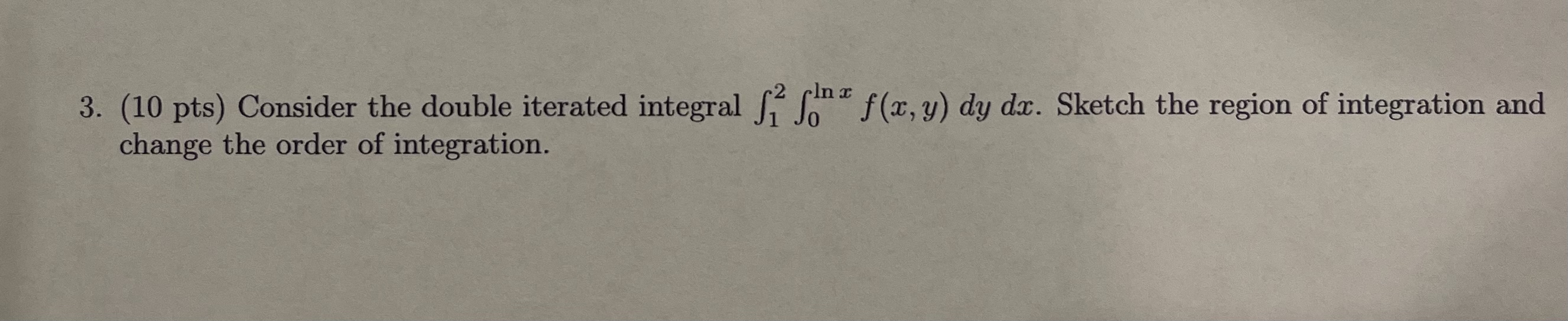 Solved (10 ﻿pts) ﻿Consider the double iterated integral | Chegg.com