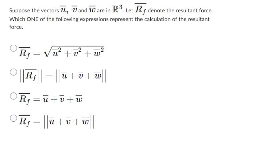 Solved Suppose the vectors ?bar (u),bar (v) ﻿and ?bar (w) | Chegg.com