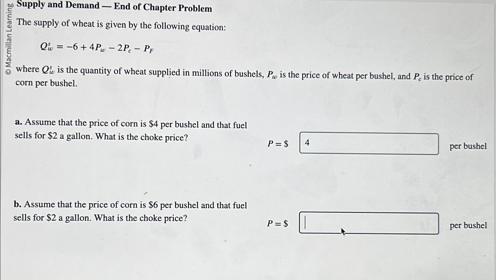 Solved Supply and Demand — ﻿End of Chapter ProblemThe supply | Chegg.com