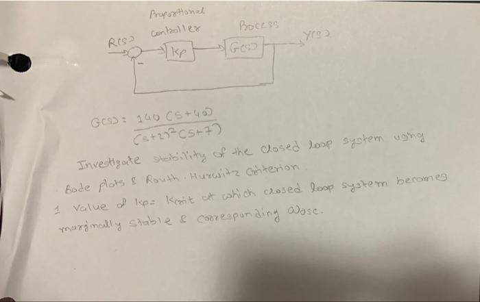 Solved Proportional Controller RESO Bocess Goso yes ke 609): | Chegg.com