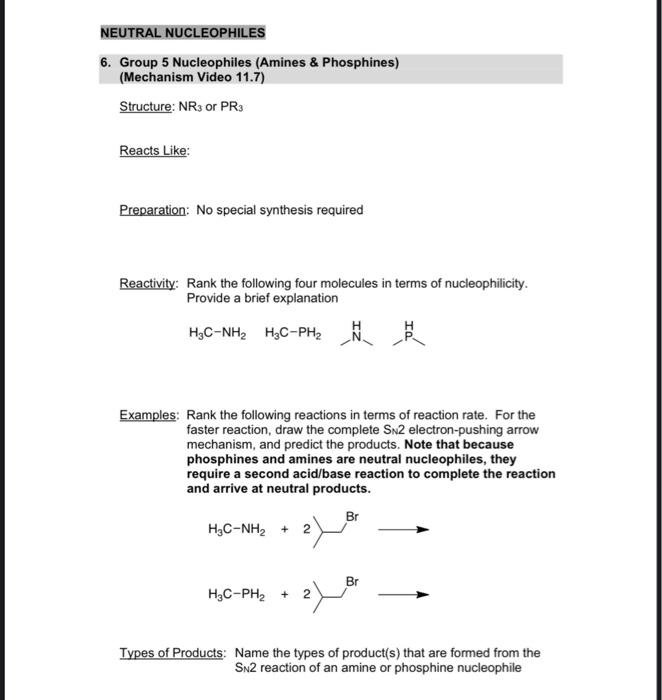 Solved NEUTRAL NUCLEOPHILES 6. Group 5 Nucleophiles (Amines | Chegg.com