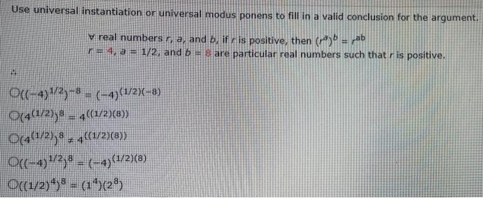 Solved Use universal instantiation or universal modus ponens | Chegg.com