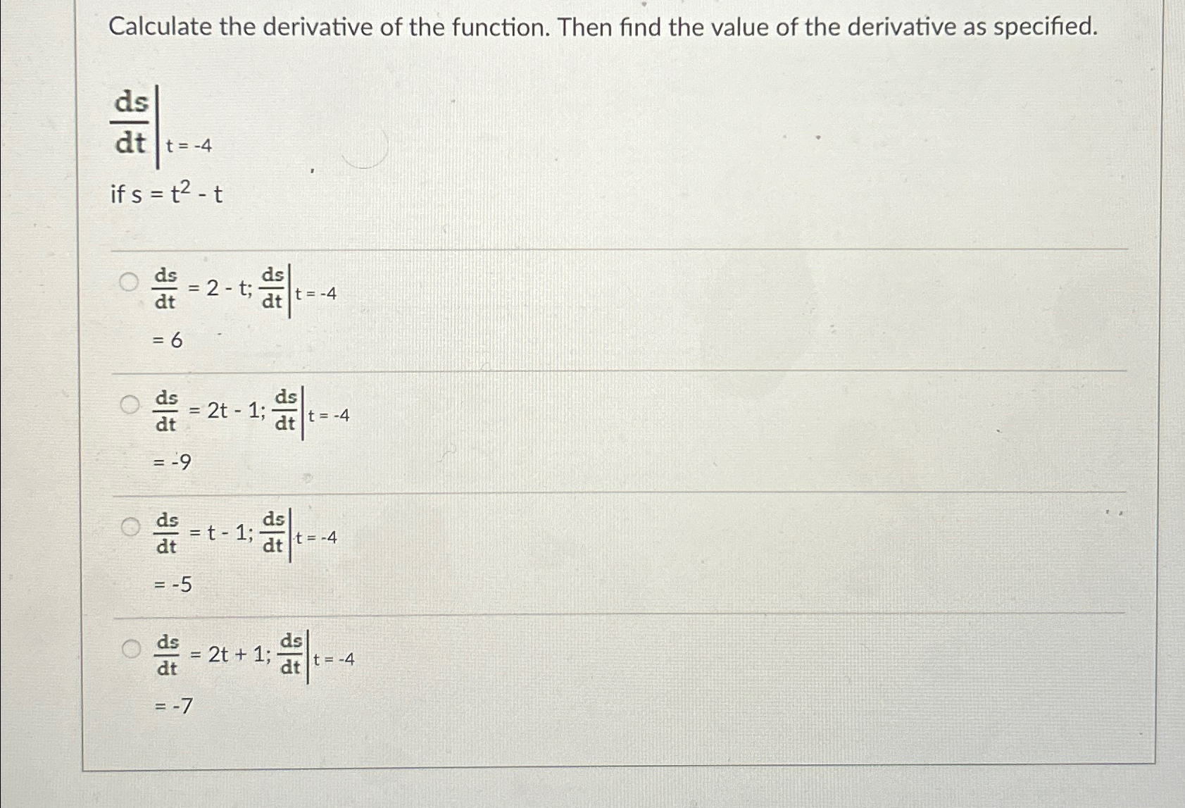 Solved Calculate the derivative of the function. Then find | Chegg.com