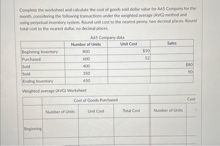 Solved Complete the worksheet and calculate the cost of | Chegg.com