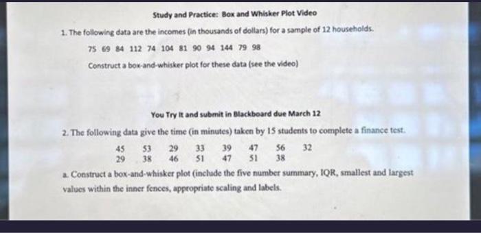 Solved Study and Practice: Box and Whisker Plot Video 1. The | Chegg.com