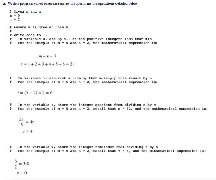 Solved 2. Write a program called computations.py that | Chegg.com