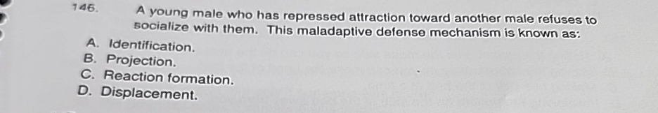 Solved A young male who has repressed attraction toward | Chegg.com