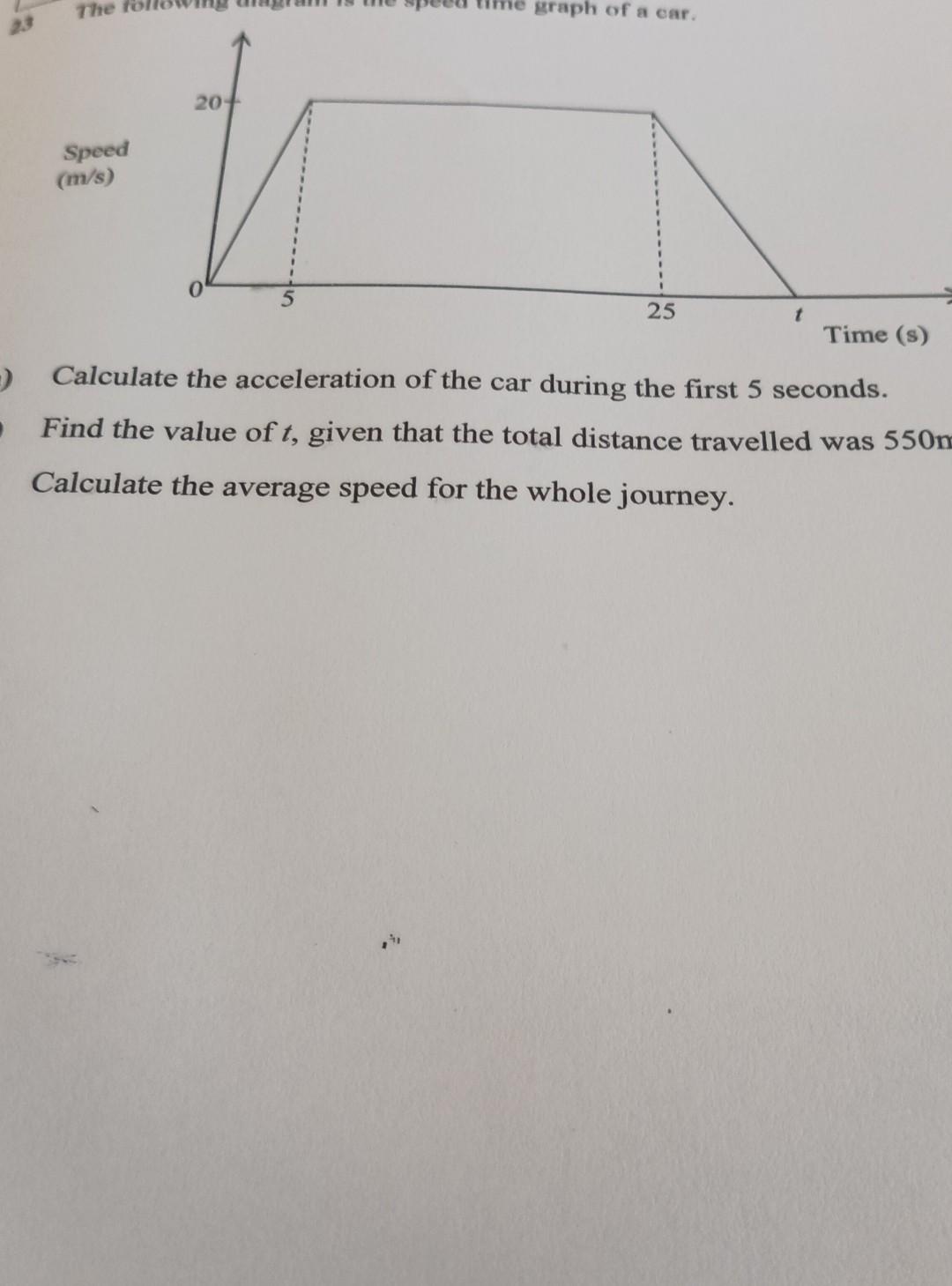 Solved Calculate the acceleration of the car during the | Chegg.com