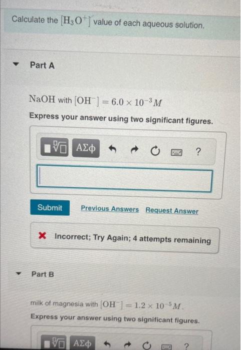 Solved Calculate the [H3O+]value of each aqueous solution. | Chegg.com