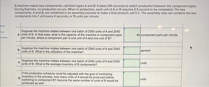 Solved Book Print rences A machine makes two components; | Chegg.com