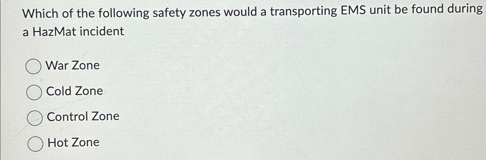 Solved Which of the following safety zones would a | Chegg.com
