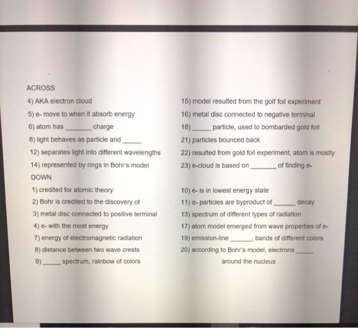Solved Unit 3.1 Atomic Model Complete the puzzle using the | Chegg.com