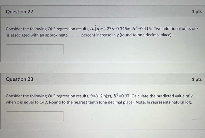 Solved Consider the following OLS regression results, | Chegg.com