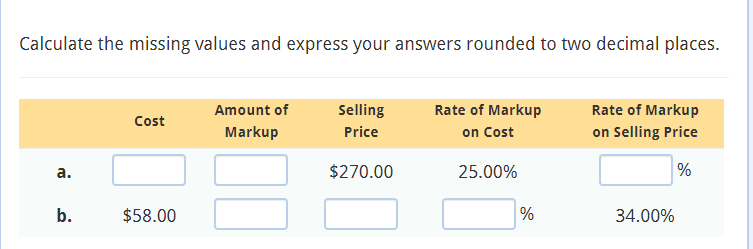 Solved Calculate the missing values and express your answers | Chegg.com