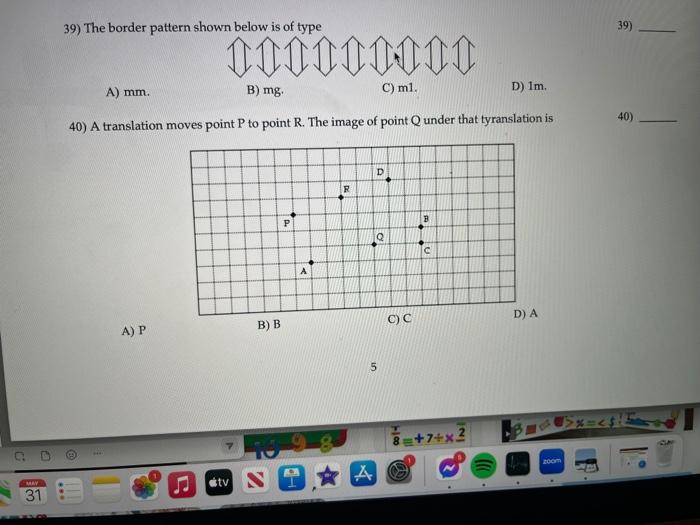 Solved 39) The border pattern shown below is of type A) mm. | Chegg.com
