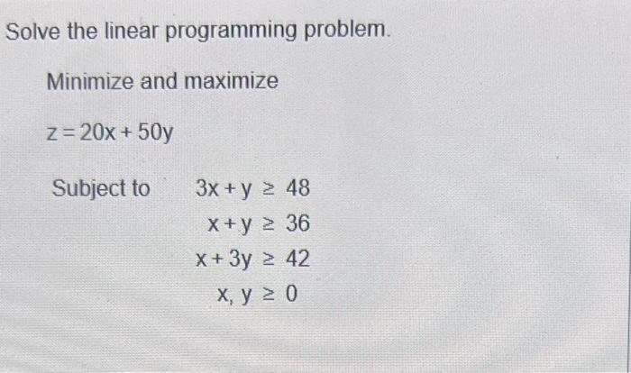 Solved Solve the linear programming problem. Minimize and | Chegg.com
