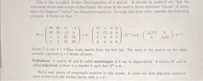 This is the so-called Jordan Decomposition of a | Chegg.com