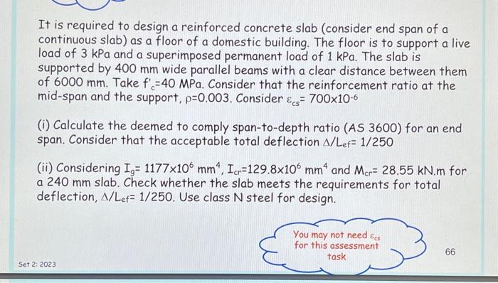 Solved It is required to design a reinforced concrete slab | Chegg.com