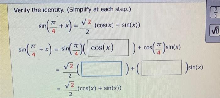 Solved Verify the identity. (Simplify at each step.) | Chegg.com
