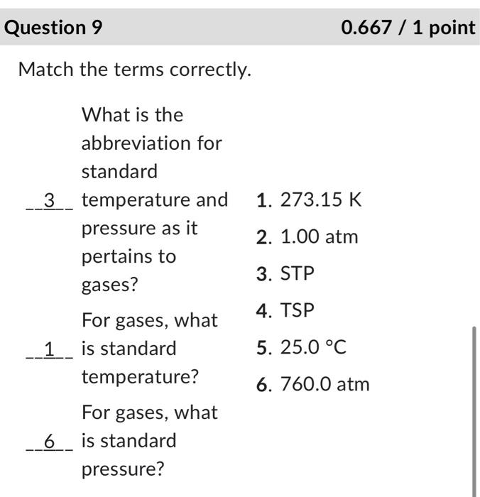 Solved Question 9 0.667 / 1 point Match the terms correctly. | Chegg.com