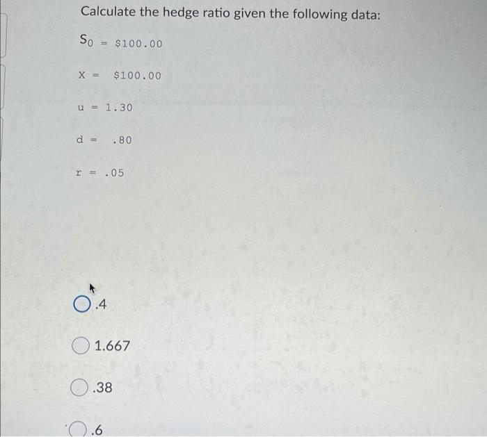 Solved Calculate the hedge ratio given the following data: | Chegg.com