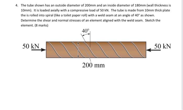 Solved 4. The tube shown has an outside diameter of 200mm | Chegg.com