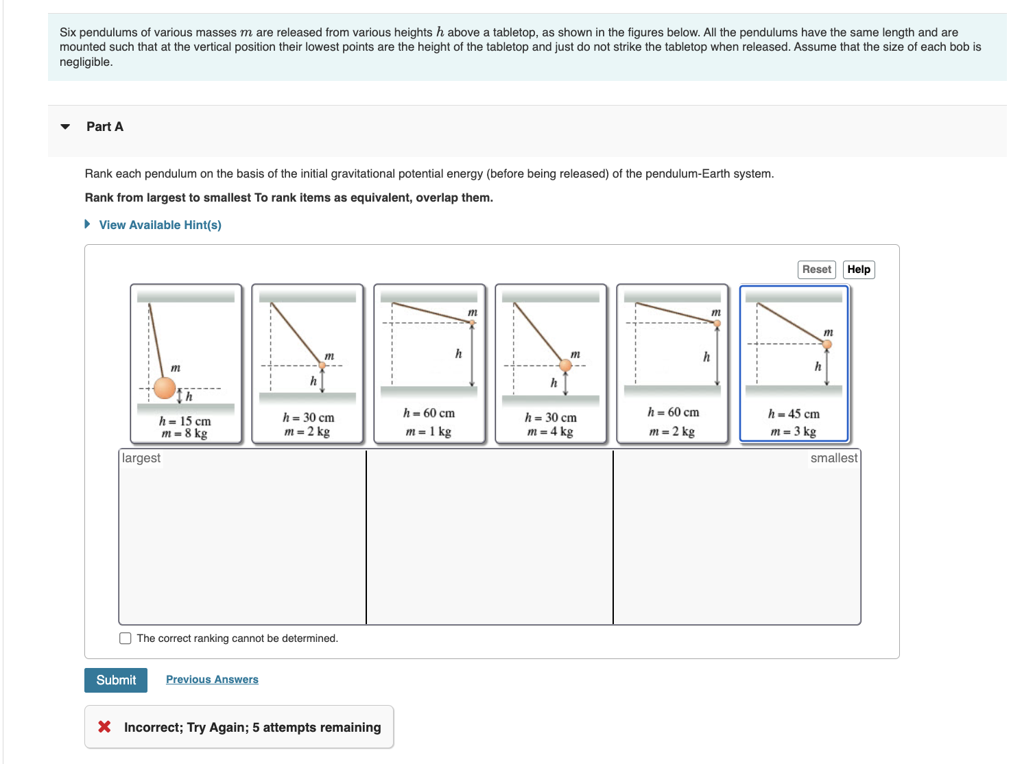 Solved Six pendulums of various masses m ﻿are released from | Chegg.com
