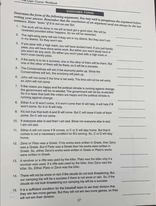 EXERCISES: FORLIS Determine the form of the following | Chegg.com