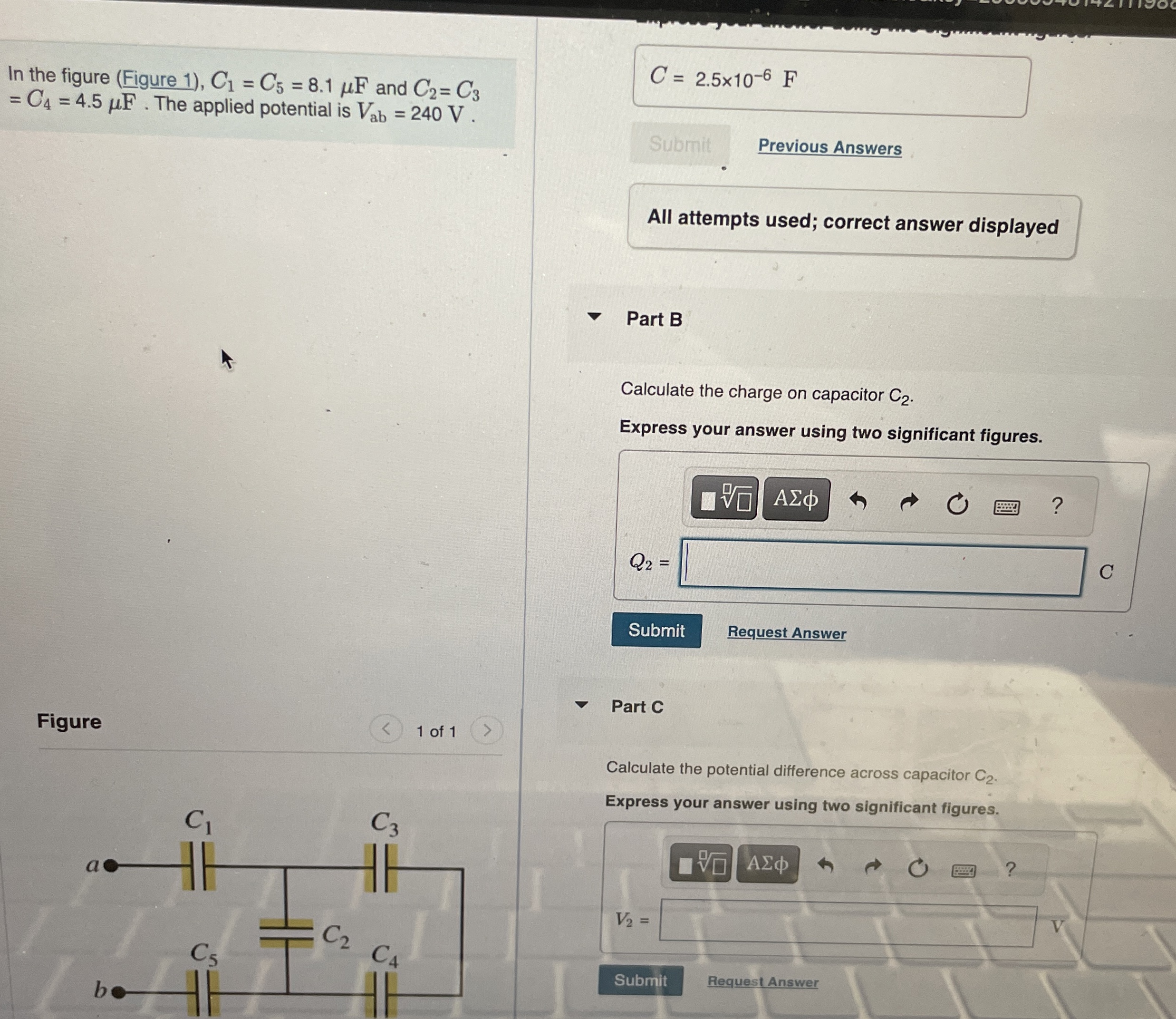 Solved In the figure (Figure 1), C1=C5=8.1μF ﻿and | Chegg.com